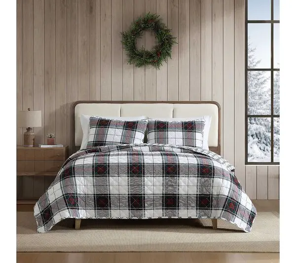Eddie Bauer Holiday Plaid Green Flannel F/q Qui Lt Set - One-color