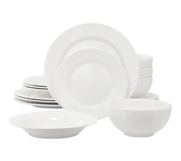 ELAMA Kim 16 Piece Hobnail Porcelain Dinnerware Set - One-color