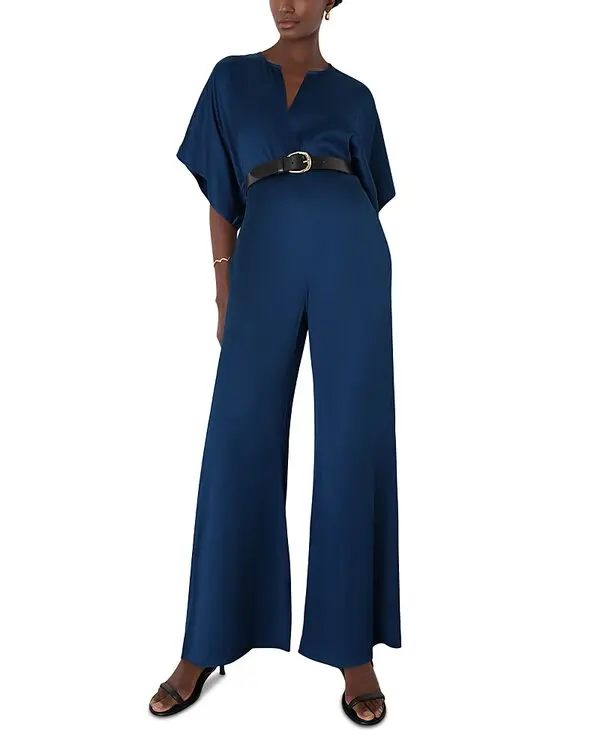 Whistles Satin Short Sleeve Jumpsuit - Navy