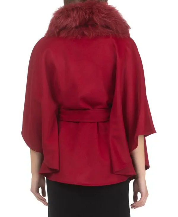 Gorski Wool Belted Cape With Lamb Collar