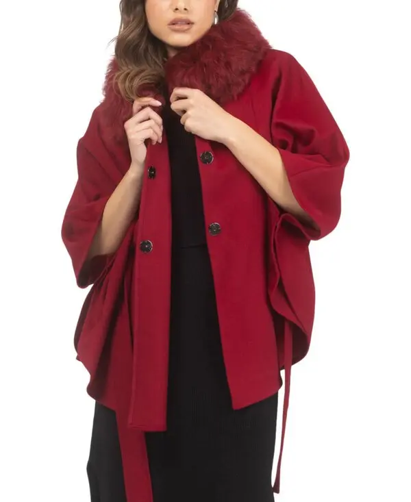 Gorski Wool Belted Cape With Lamb Collar