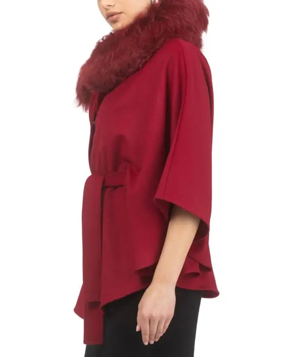 Gorski Wool Belted Cape With Lamb Collar