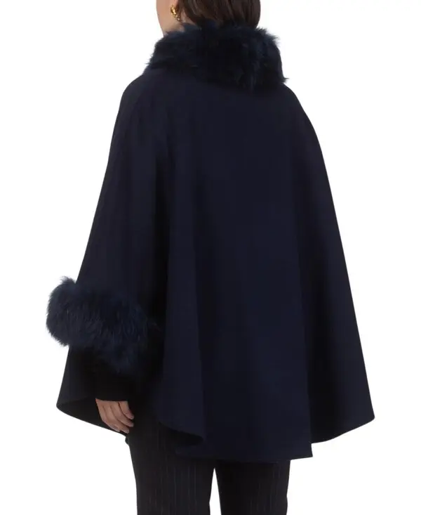 Gorski Cashmere And Wool Cape With Lamb Trim - Navy