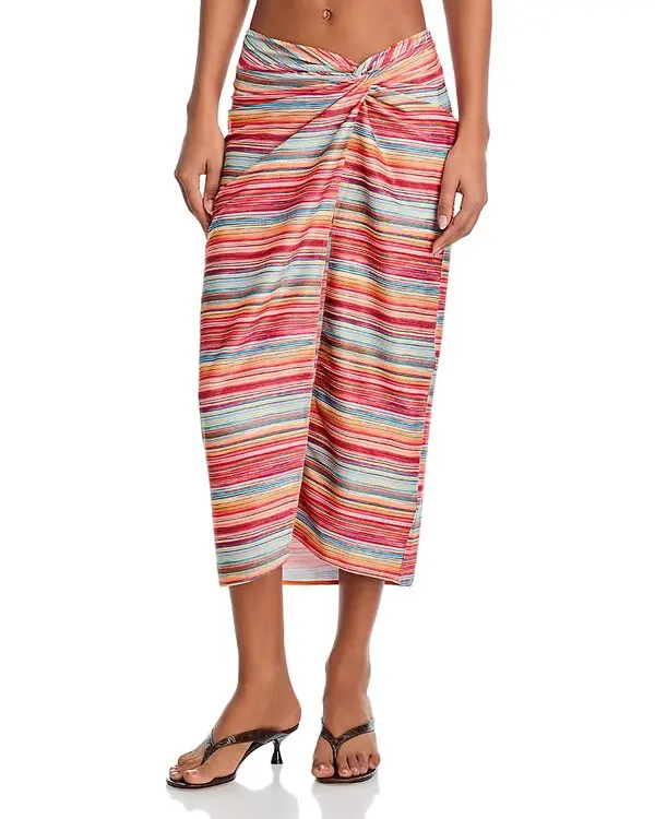 Ramy Brook Sunset Xana Cover Up Skirt - Vivid Orange Stripe