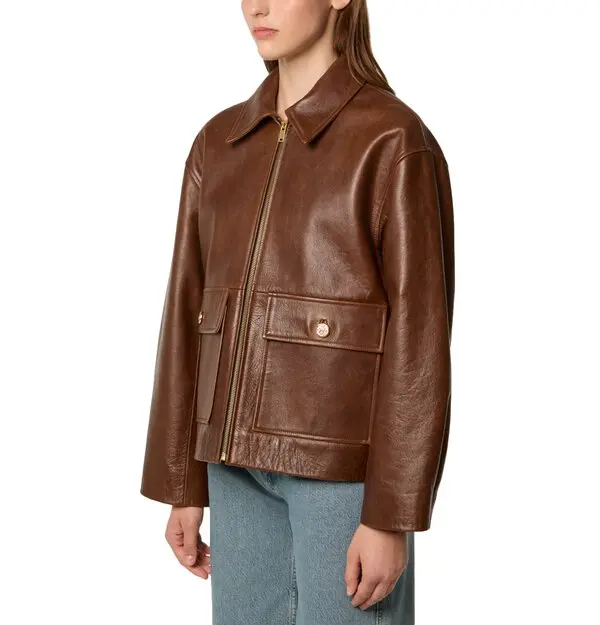 Tresse Leather Jacket With Storm Flap
