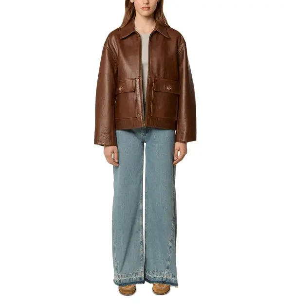 Tresse Leather Jacket With Storm Flap