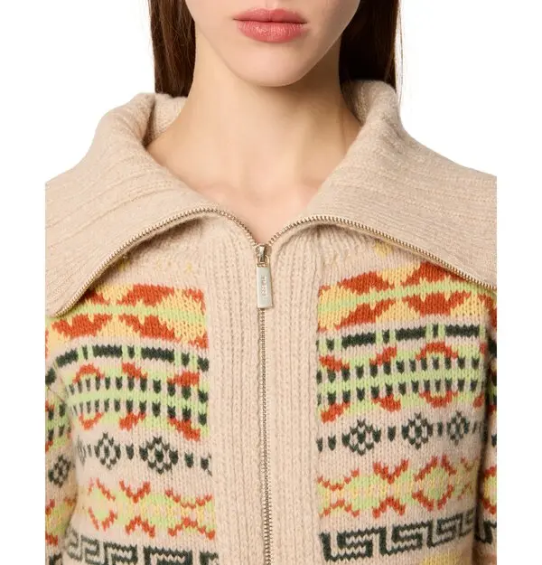 Tresse Marosa Jacquard Pattern Zip-up Cardigan