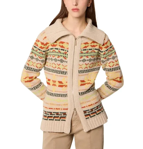 Tresse Marosa Jacquard Pattern Zip-up Cardigan