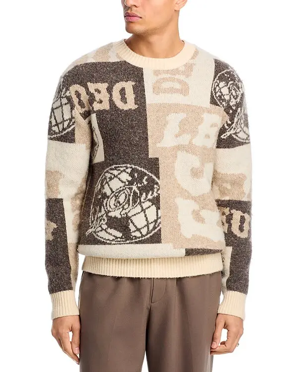 LES DEUX Globe Crewneck Knit Sweater
