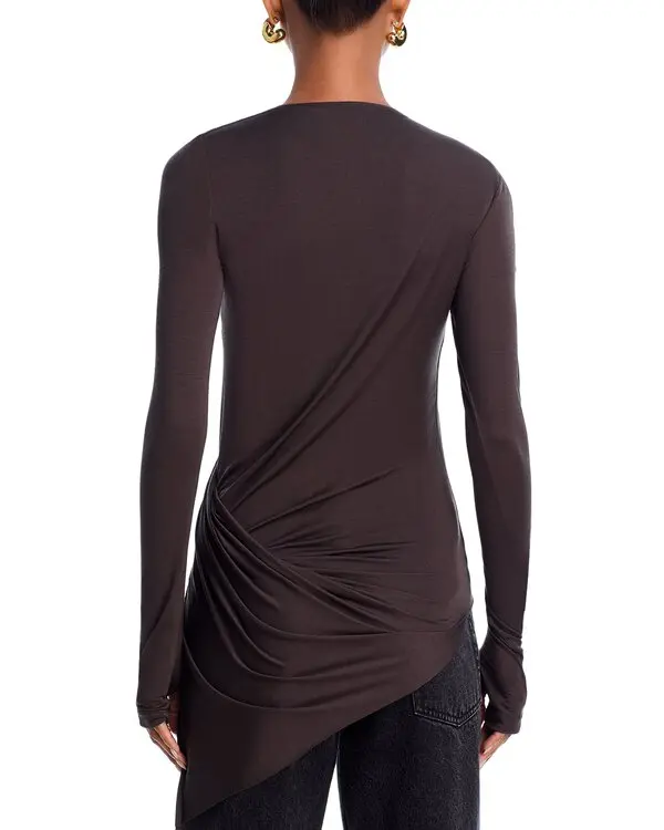 Helmut Lang Twist Draped Long Sleeve Top - Dark Roast