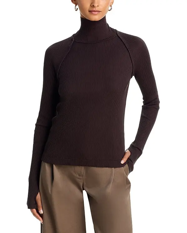 Helmut Lang Ribbed Turtleneck Sweater With Contrast Stitching - Truffle