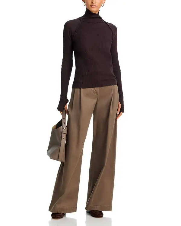 Helmut Lang Ribbed Turtleneck Sweater With Contrast Stitching - Truffle