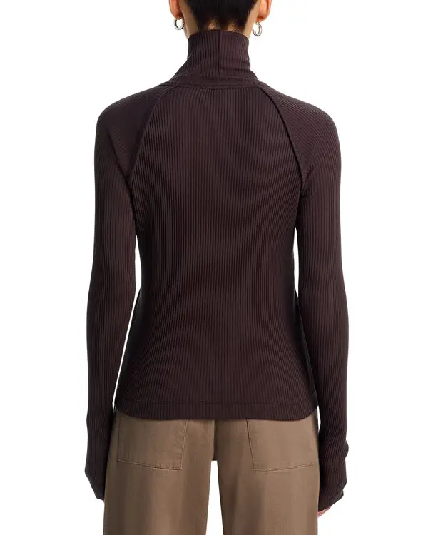 Helmut Lang Ribbed Turtleneck Sweater With Contrast Stitching - Truffle