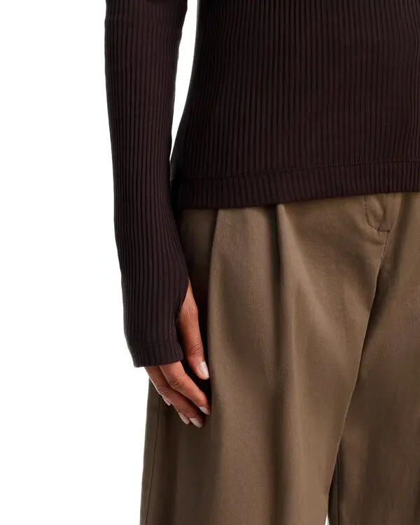 Helmut Lang Ribbed Turtleneck Sweater With Contrast Stitching - Truffle