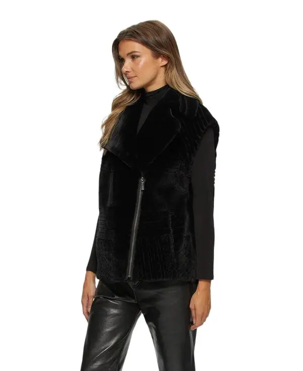 Gorski Shearling Zip Vest With Grooved Pattern