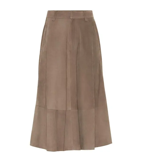 Brunello Cucinelli Suede Midi Skirt - Brown