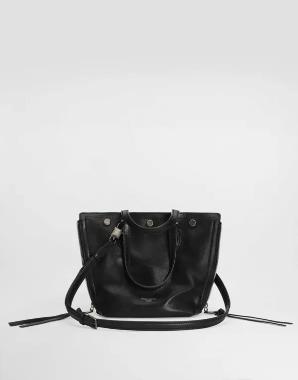Dolce & Gabbana Atene Tempesta Calfskin Shopping Bag - Black