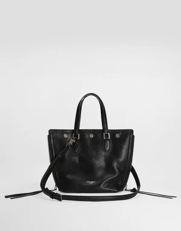 Dolce & Gabbana Atene Tempesta Calfskin Shopping Bag - Black