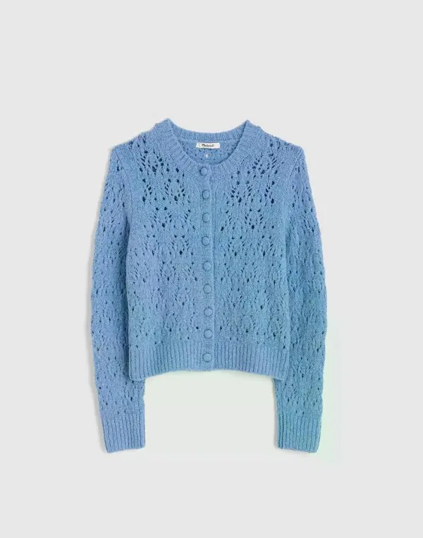 Madewell Pointelle-stitch Cotton-blend Cardigan - Hydrangea Blue