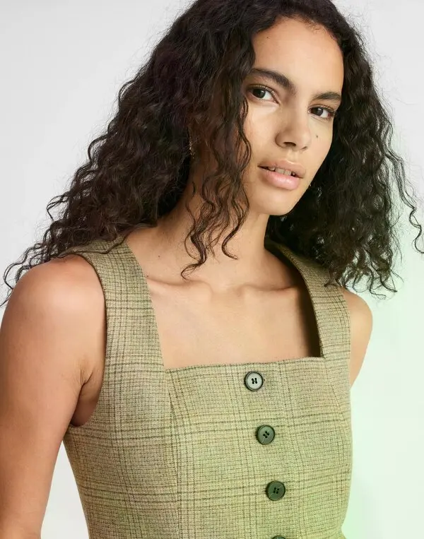 Madewell Squareneck Plaid Crop Vest