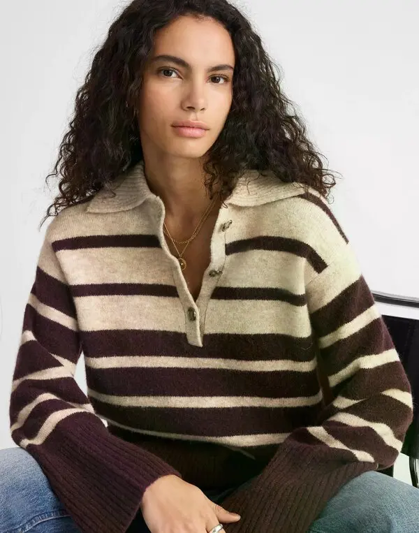 Madewell Striped Polo Sweater - Black Iris Stripe