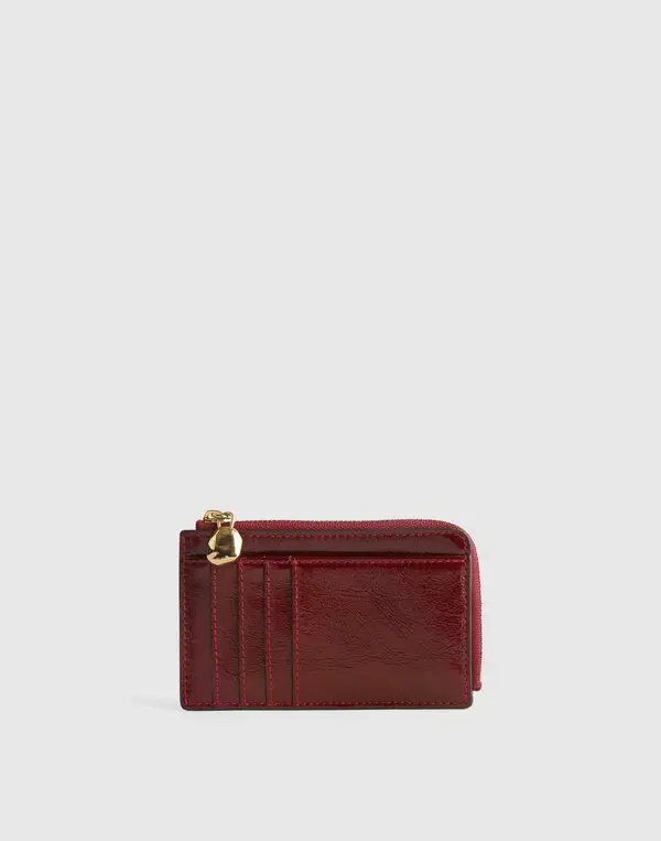 Madewell The Zip Card Case In Patent Leather - Cabernet