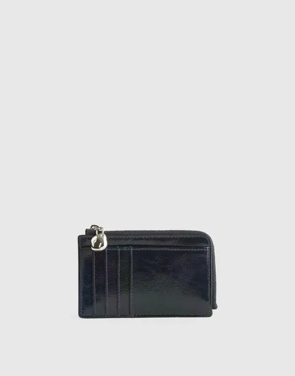 Madewell The Zip Card Case In Patent Leather - Juniper Berry