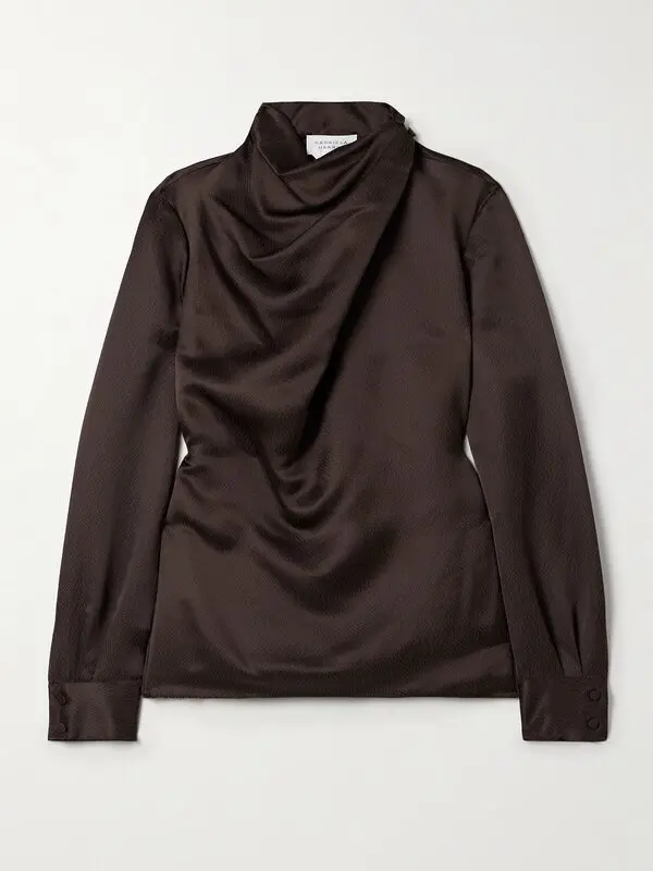 Gabriela Hearst Marcela Draped Hammered-silk Blouse - Brown