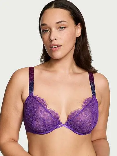 Victoria's Secret Very Sexy Shine Strap Unlined Low-cut Lace Demi Bra - Purple