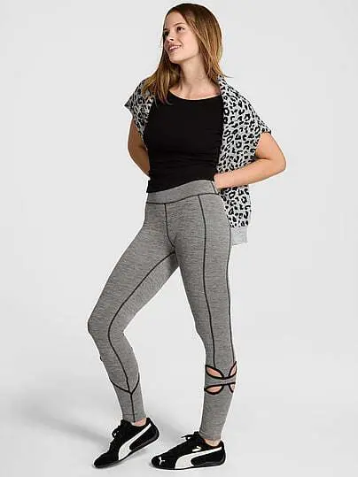 Pink Relay Cut-out Leggings - Black