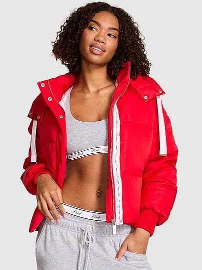 Pink Marshmallow Cropped Puffer Jacket - Red