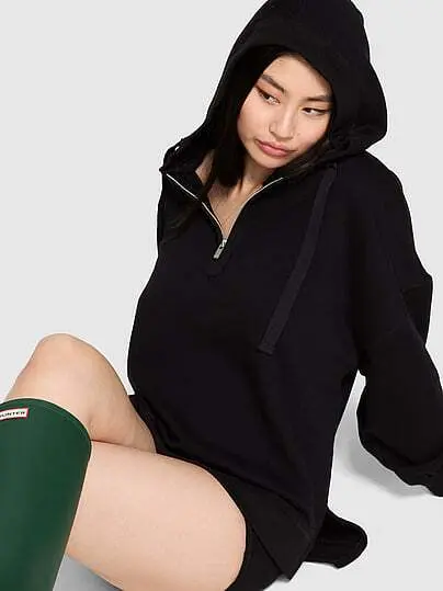 Pink Campus Fleece Tunic Hoodie - Black