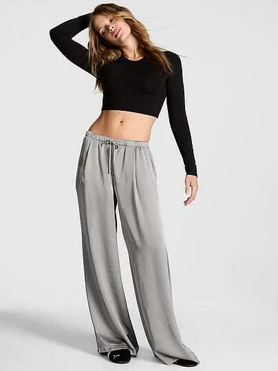 Pink Satin Wide Leg Trousers