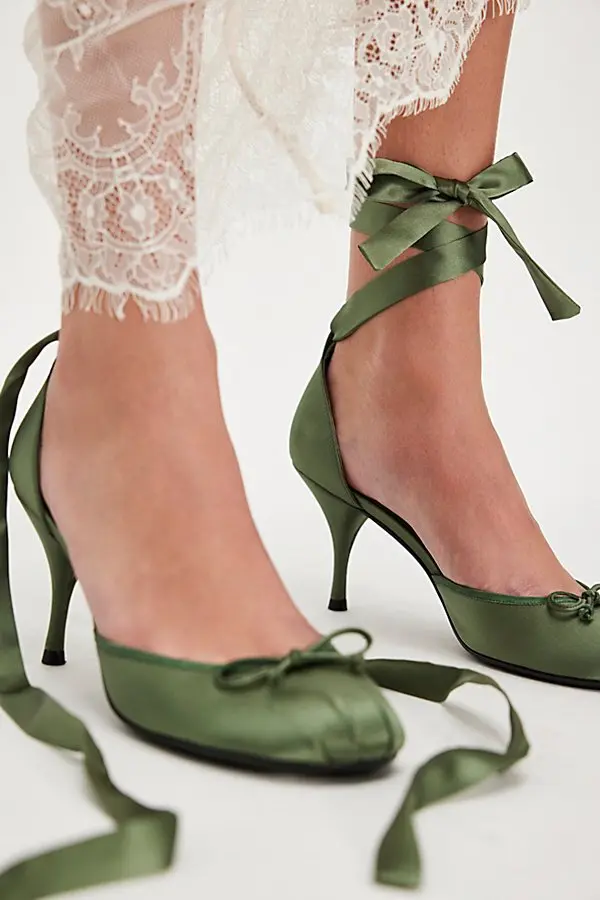 Jeffrey Campbell Releve Ballet Heels - Green Satin