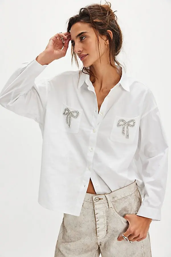 NIGEL PRESTON Embellished Bow Button-down Shirt