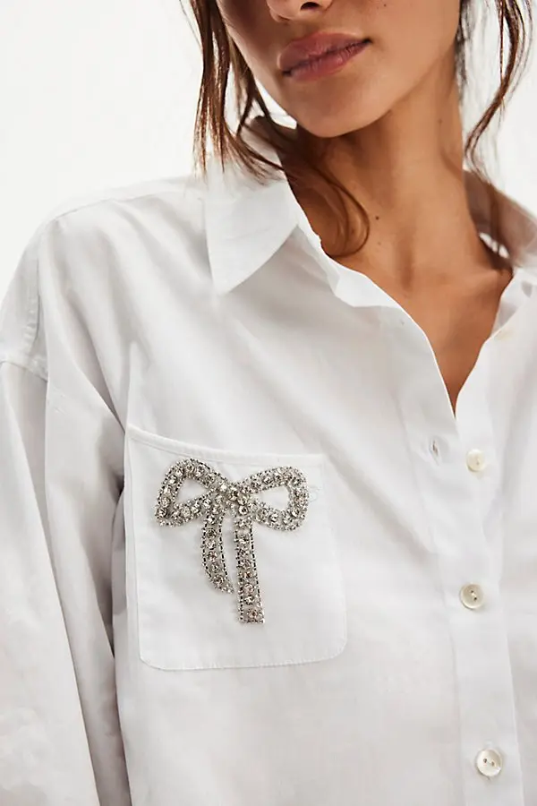 NIGEL PRESTON Embellished Bow Button-down Shirt