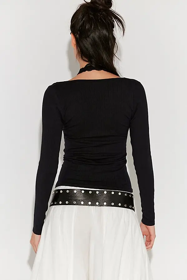 Free People Seamless Modal V-neck Long Sleeve Top - Black