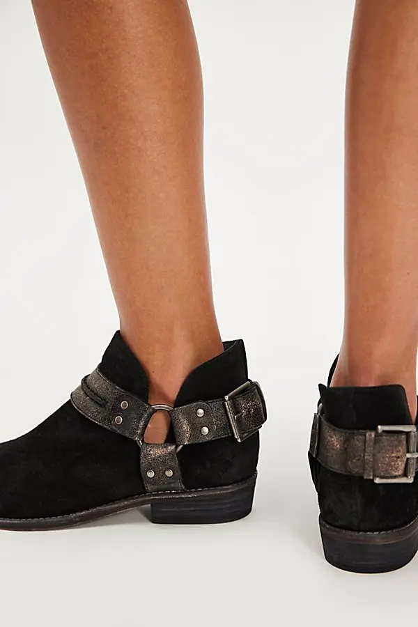 Free People Belle Harness Ankle Boots - Black Suede