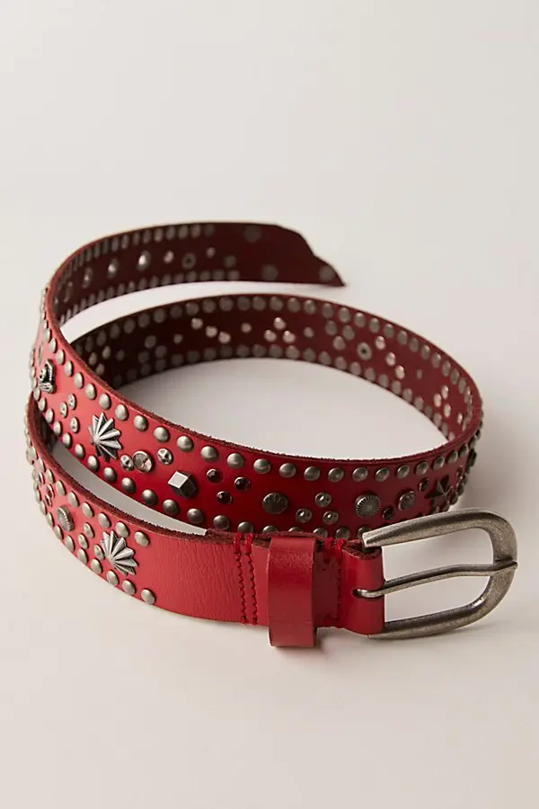 Free People Baroque Studded Leather Belt - Scarlet Embers