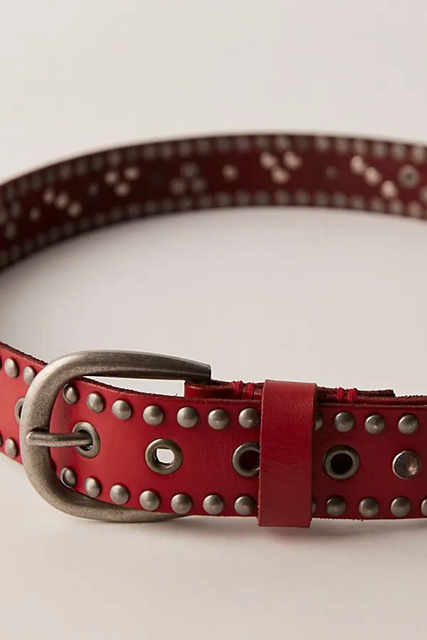 Free People Baroque Studded Leather Belt - Scarlet Embers
