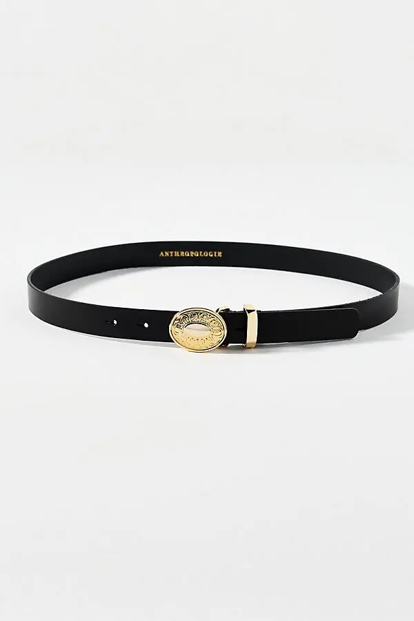 Anthropologie Icon Oval Buckle Belt - Black / Gold