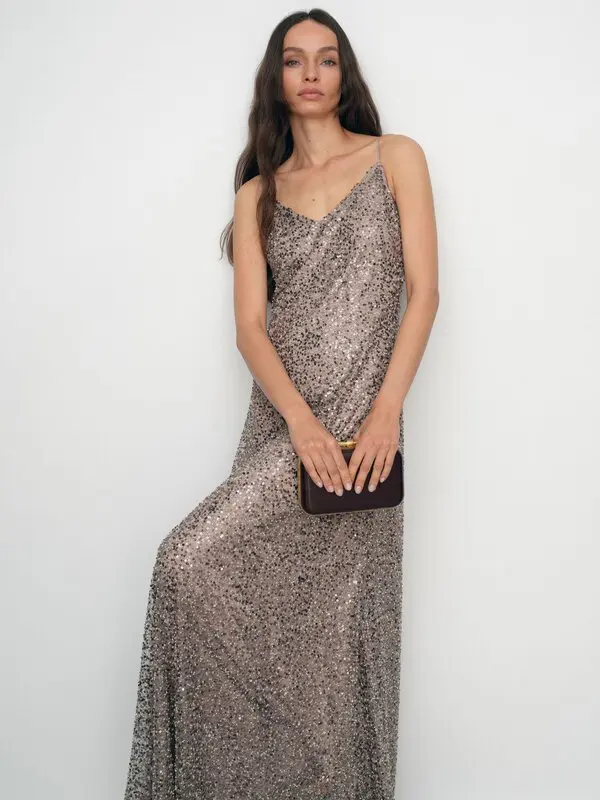 REISS Faye Sequin Maxi Slip Dress