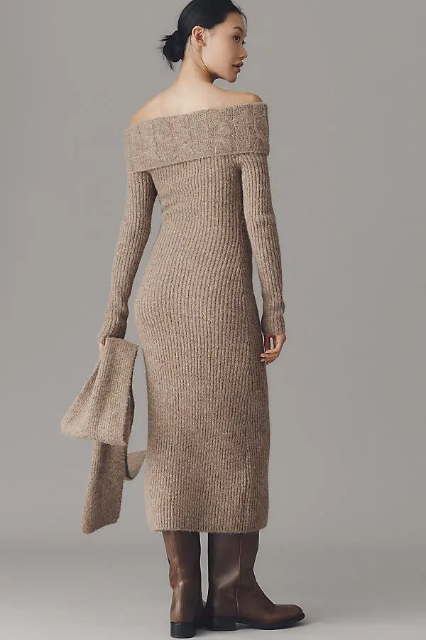 off the shoulder sweater midi dress SNDYS x REVOLVE in Ivory Pair it with heels or boots Downtown Stroll Off Shoulder Sweater