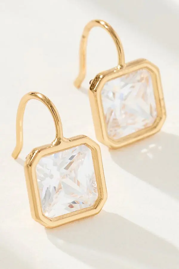 Anthropologie Square Gemstone Earrings - Clear