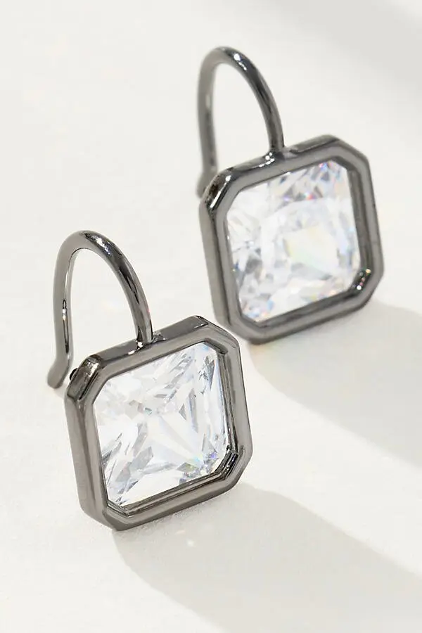 Anthropologie Square Gemstone Earrings - Gunmetal
