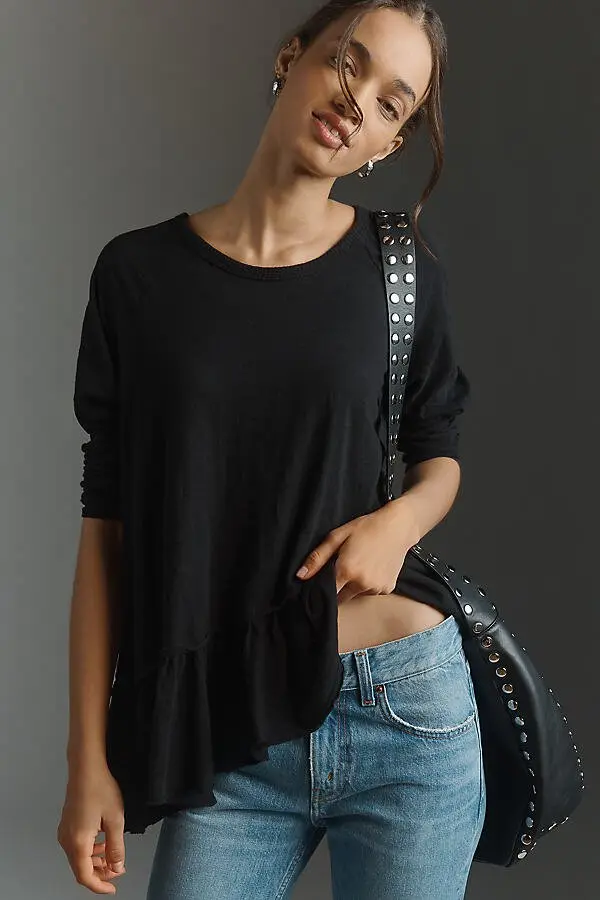 Wilt Long-sleeve Raglan Asymmetric Top - Black