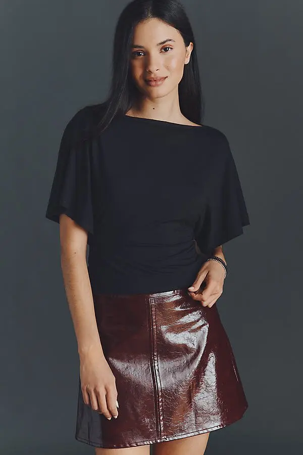 REFORMATION Avery Knit Flutter Sleeve Top - Black