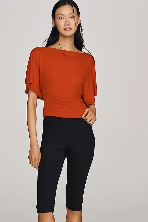 REFORMATION Avery Knit Flutter Sleeve Top - Lipstick