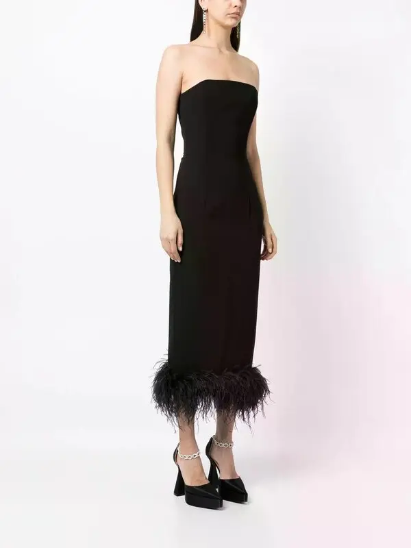 16Arlington Strapless Feather-trim Bodycon Dress