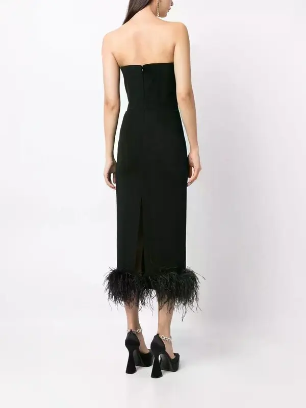 16Arlington Strapless Feather-trim Bodycon Dress